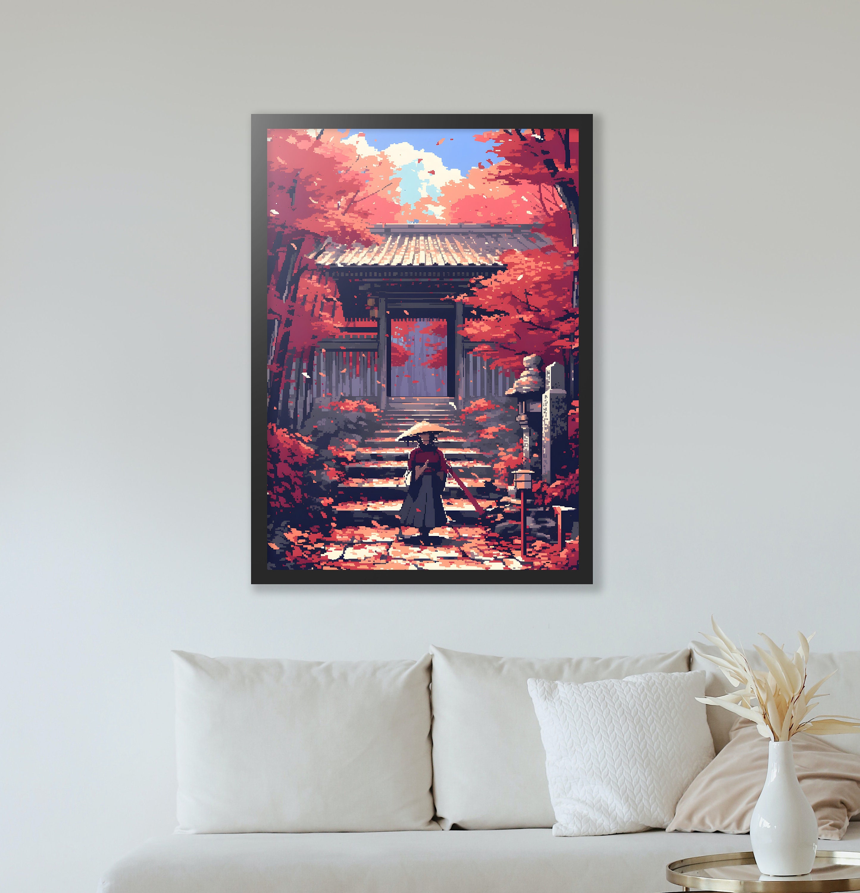 Pixel Art Japanese Girl Samurai Mountain Gate, Art Digital Instant ...