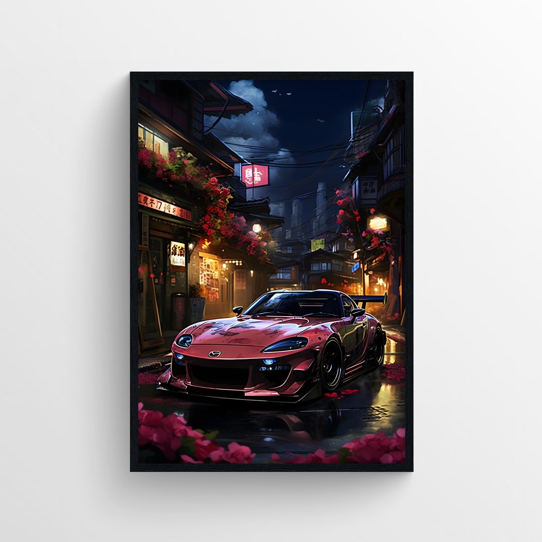 Mazda RX7 Tokyo City Japan, Car Art Print Framed / Unframed / Canvas ...