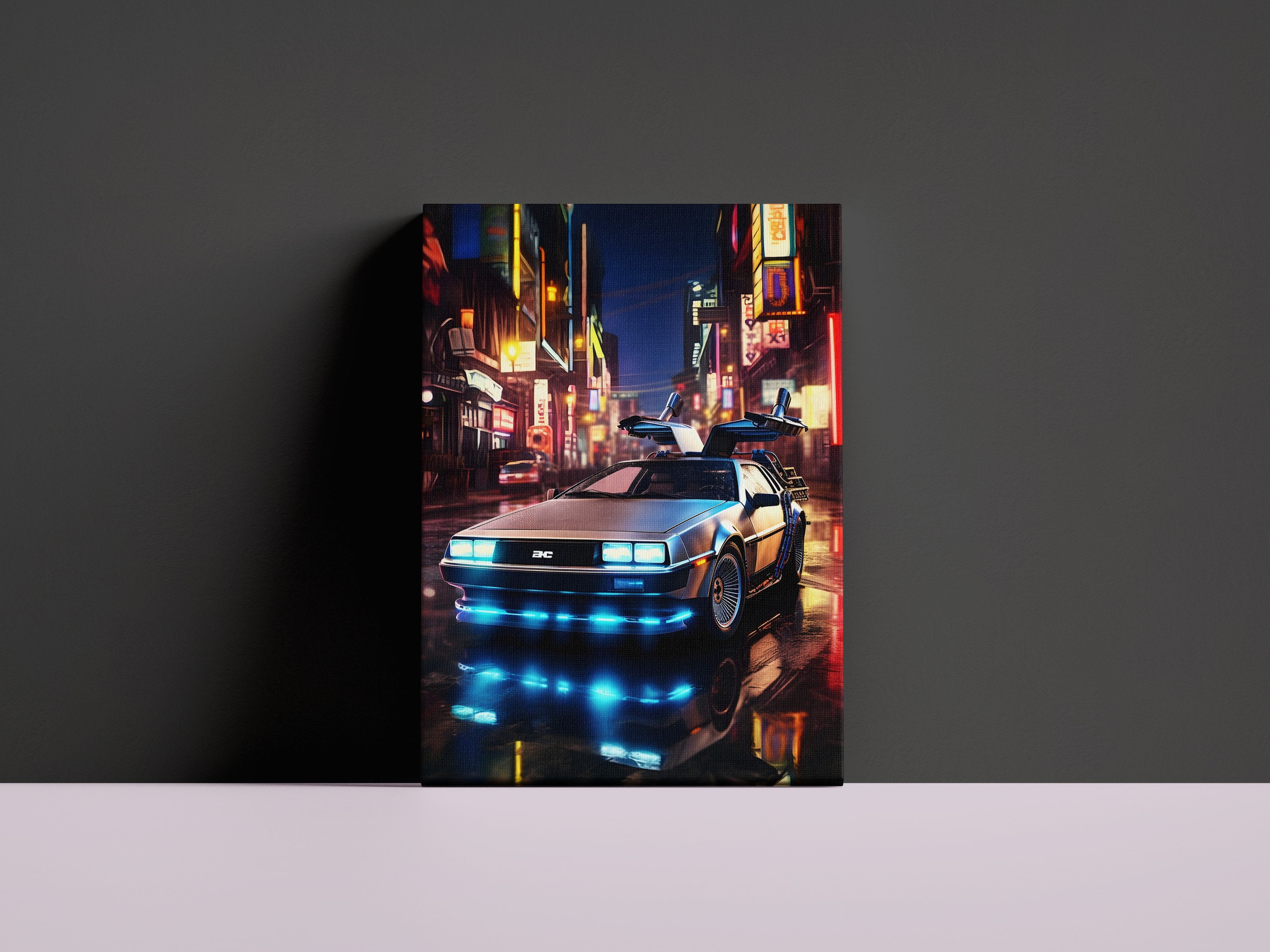 Delorean Downtown Neon Blue Glow Cyberpunk, Art Digital Instant ...