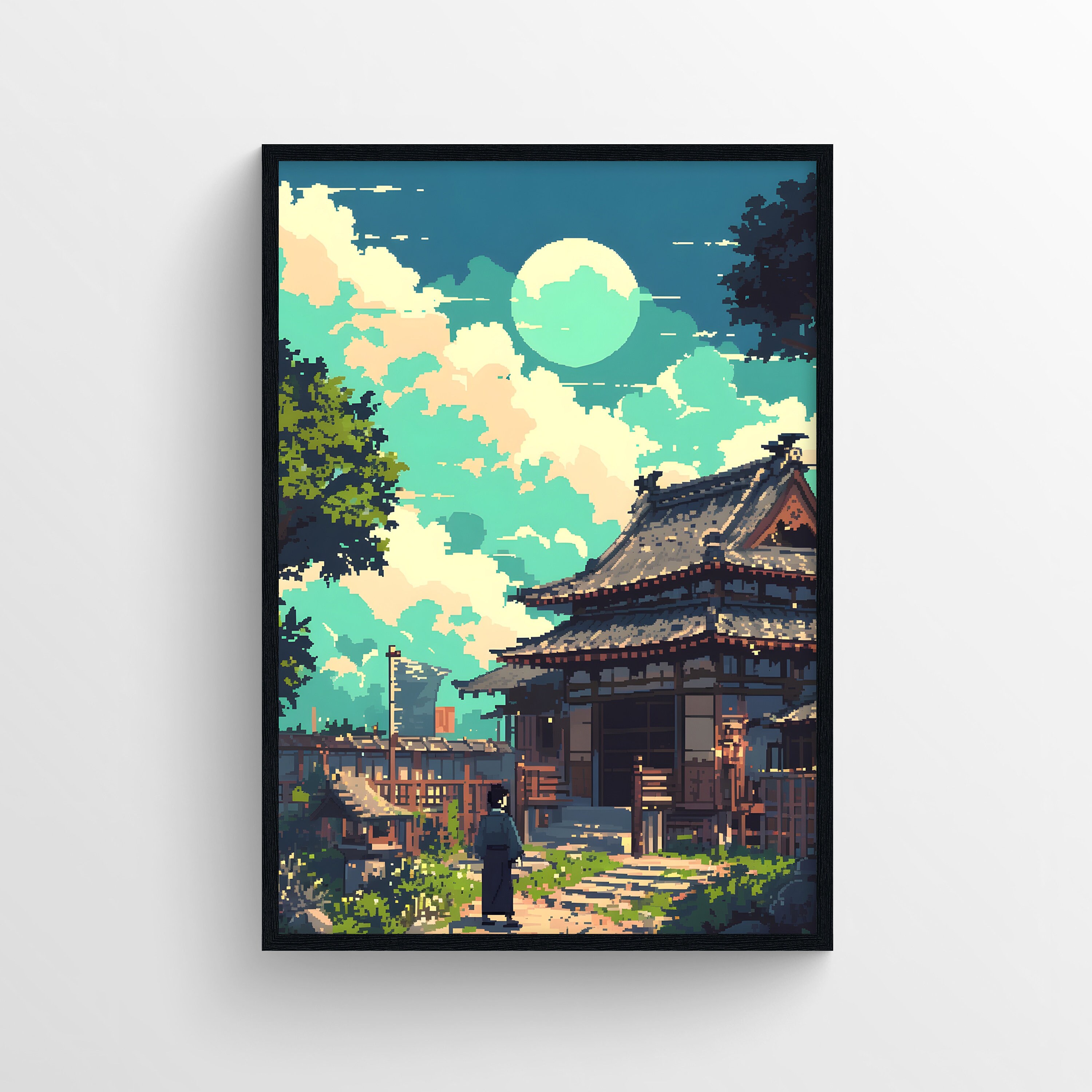 Pixel Art Traditional Samurai Village House, Art Digital Instant ...