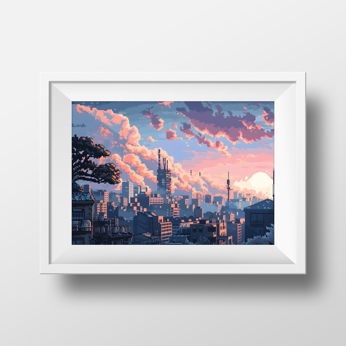 Sunset City Pixel Art, Digital Art Instant Download, Printable Home ...