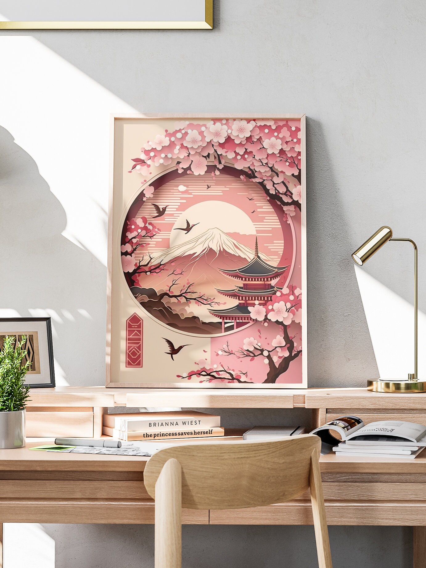 Digital Japan Pink Art Instant Download, Mountain Art Style, Printable ...