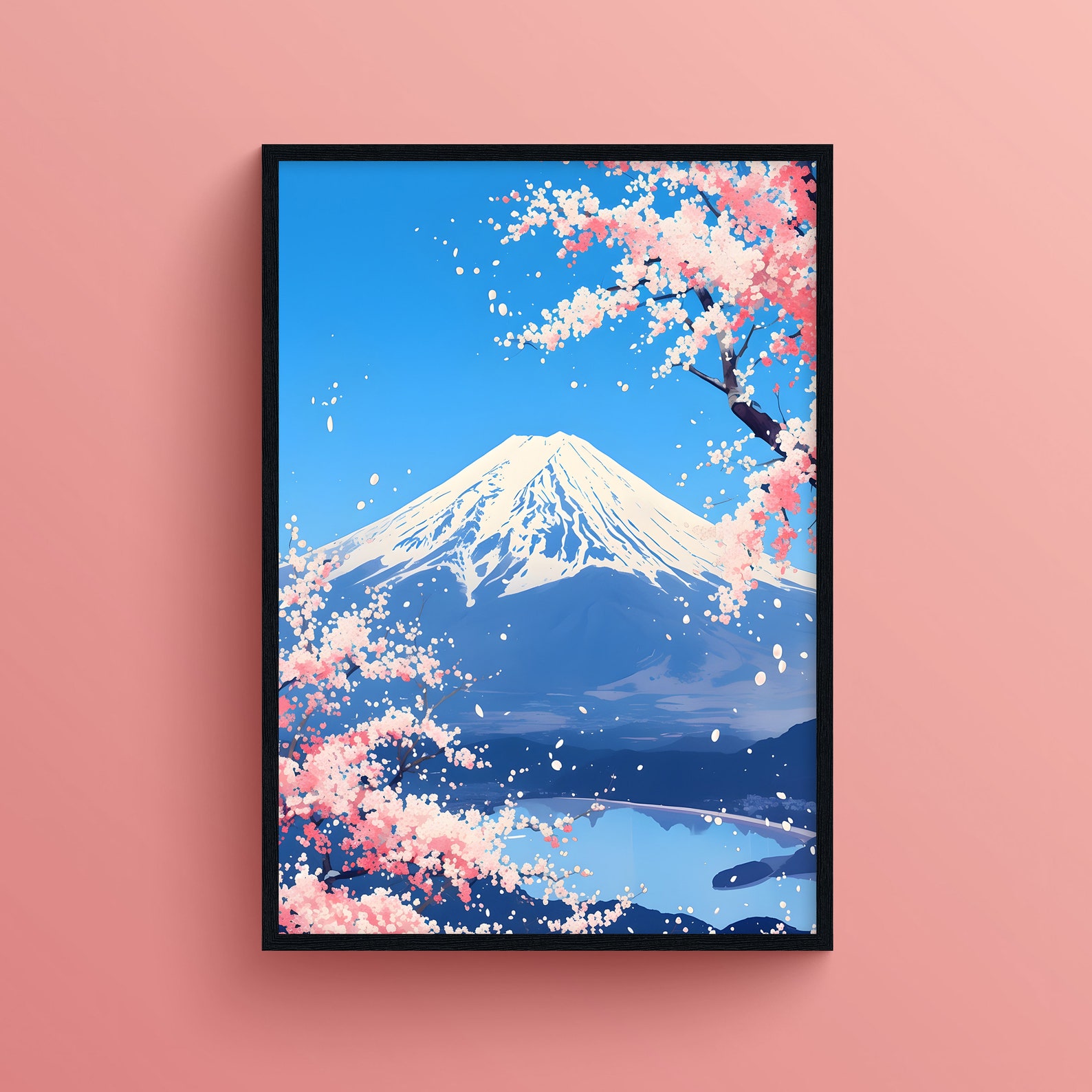Mount Fuji Pink Sakura Pink Minimalistic Art, Instant Download ...