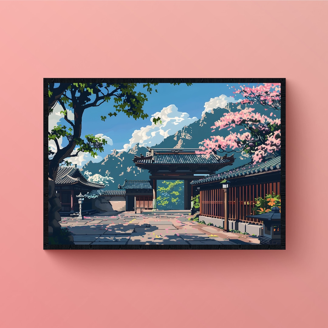 Retro Japanese Mountain Gate Pixel Art, Digital Car Art Instant ...