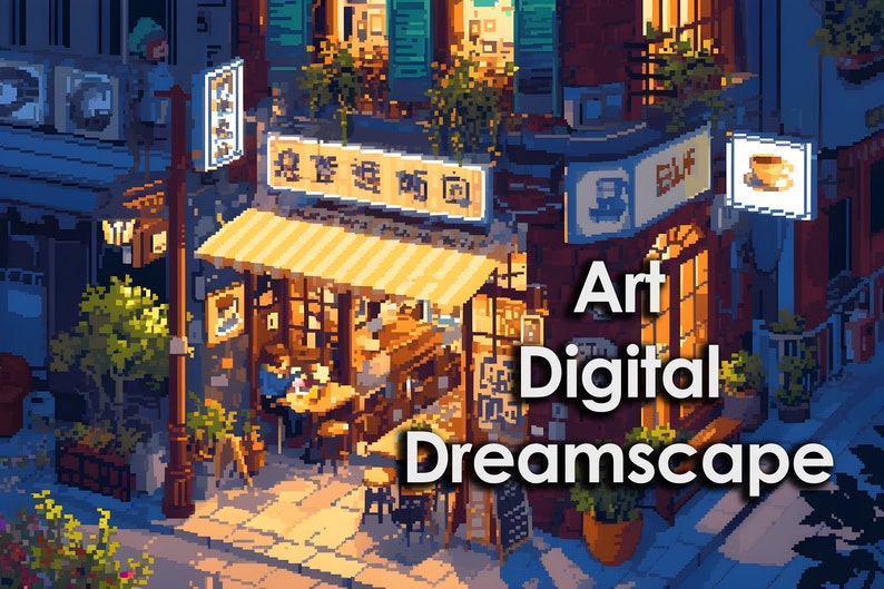 Cosy City Corner Shop Night Pixel Art, Digital Art Instant Download ...