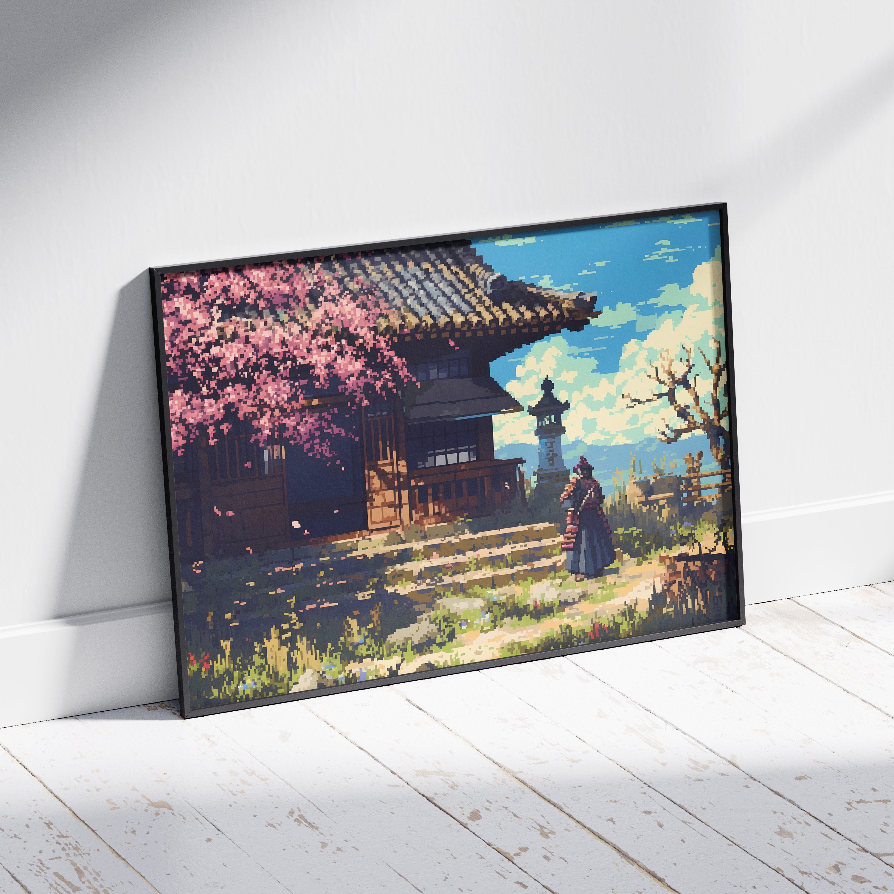 Traditional Japanese House Samurai Pixel Art, Digital Art Instant ...