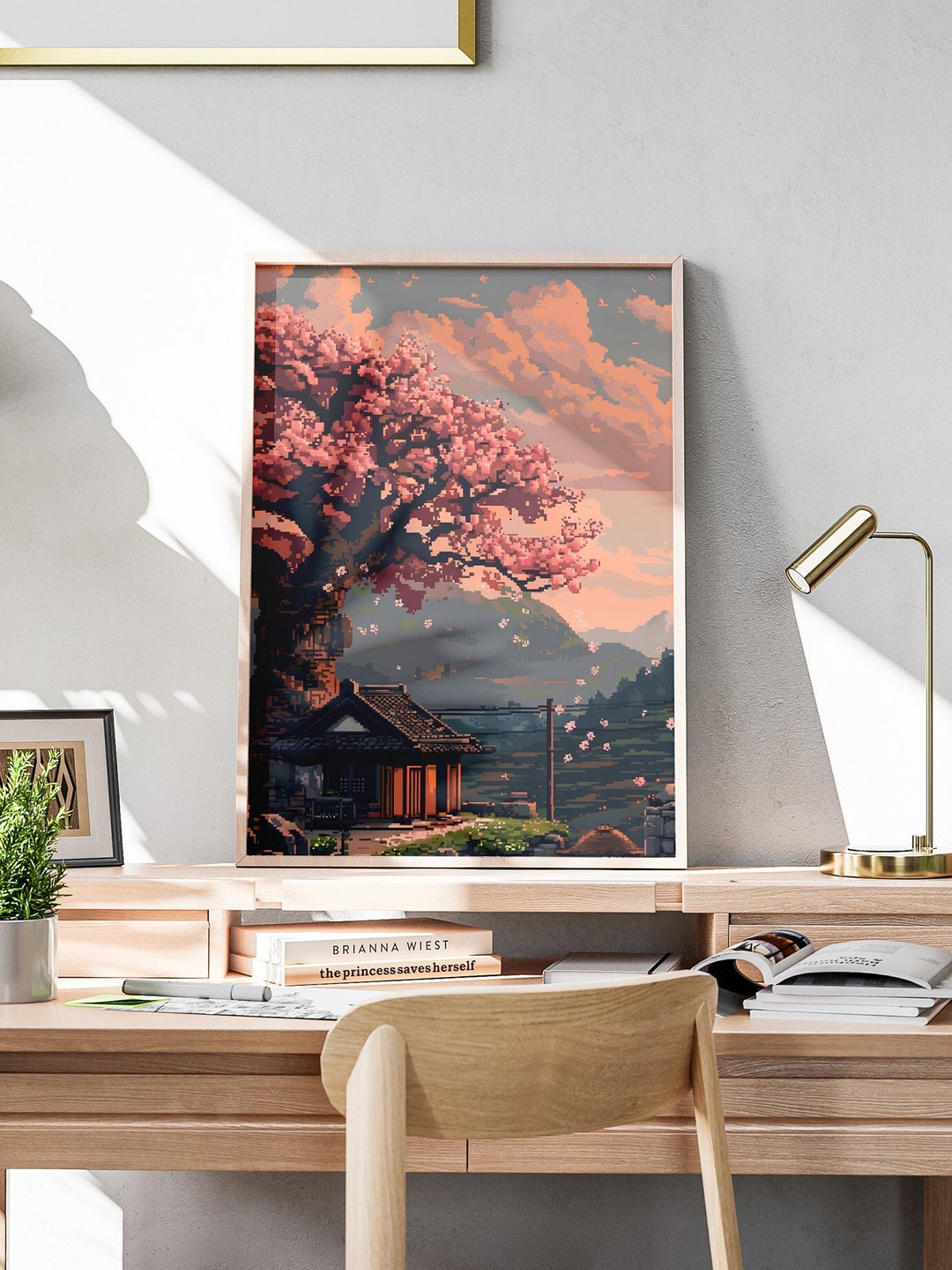 Japan Sakura Pink Tree House Pixel Art, Digital Art Instant Download ...