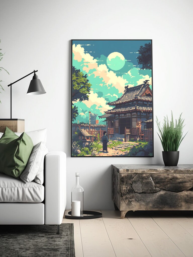 Pixel Art Traditional Samurai Village House, Art Digital Instant ...