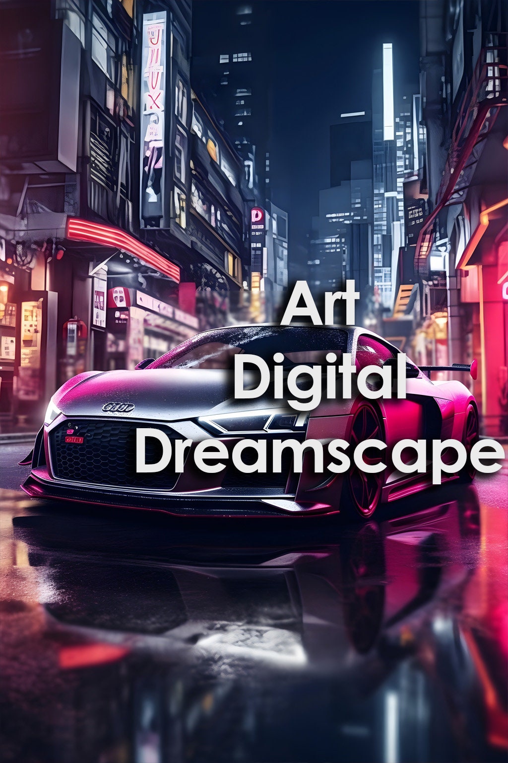 Audi R8 Neon City, Digital Car Art Instant Download, Printable Home ...