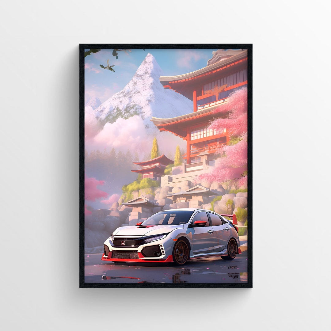 Artistic Honda Civic White Mountain Car Art Print Framed / - Etsy