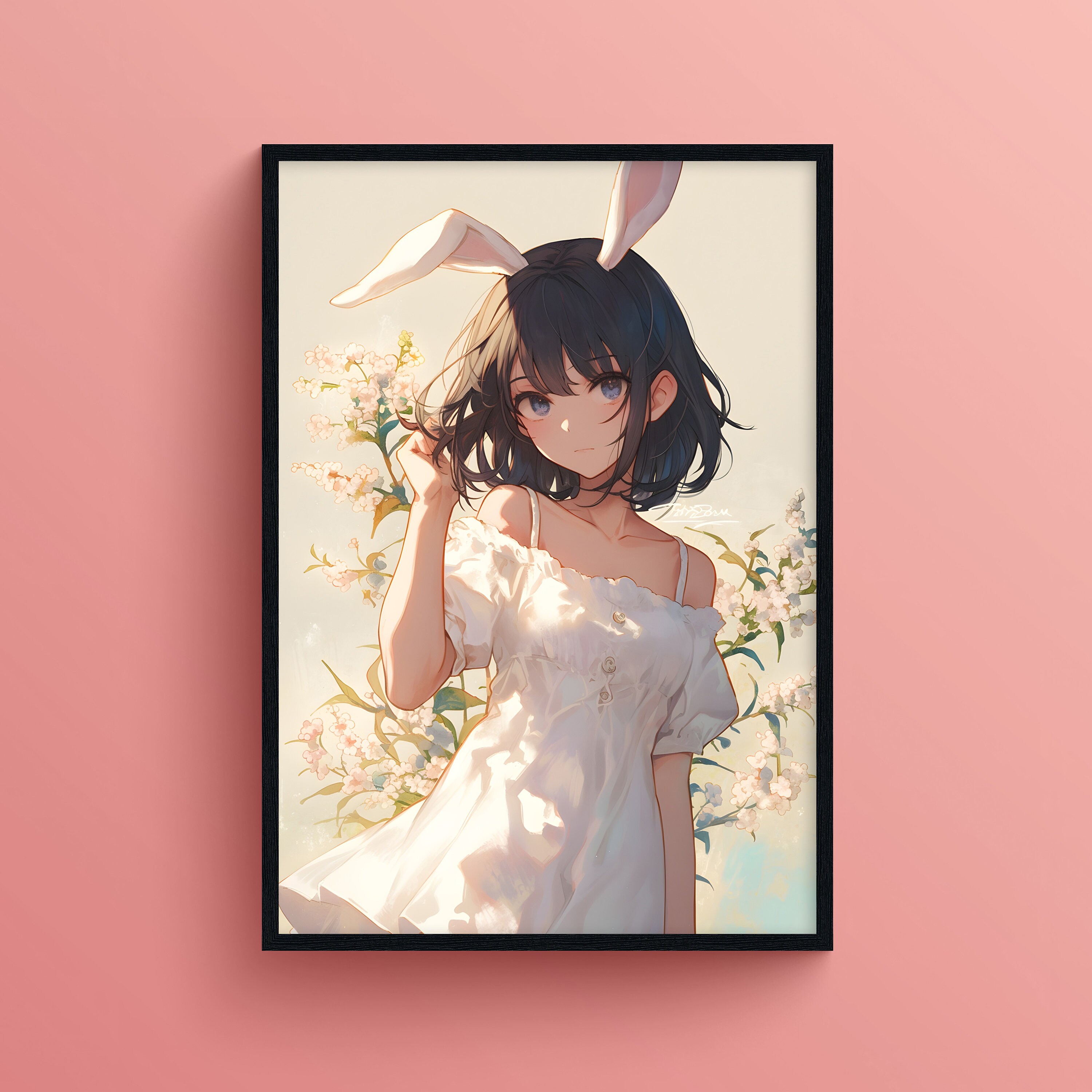 Cute Bunny Ears Easter Anime Girl, Digital Art Instant Download ...