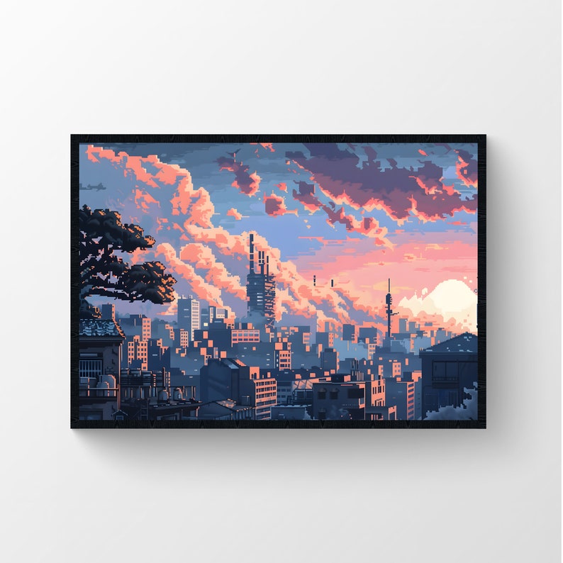 Sunset City Pixel Art, Digital Art Instant Download, Printable Home ...
