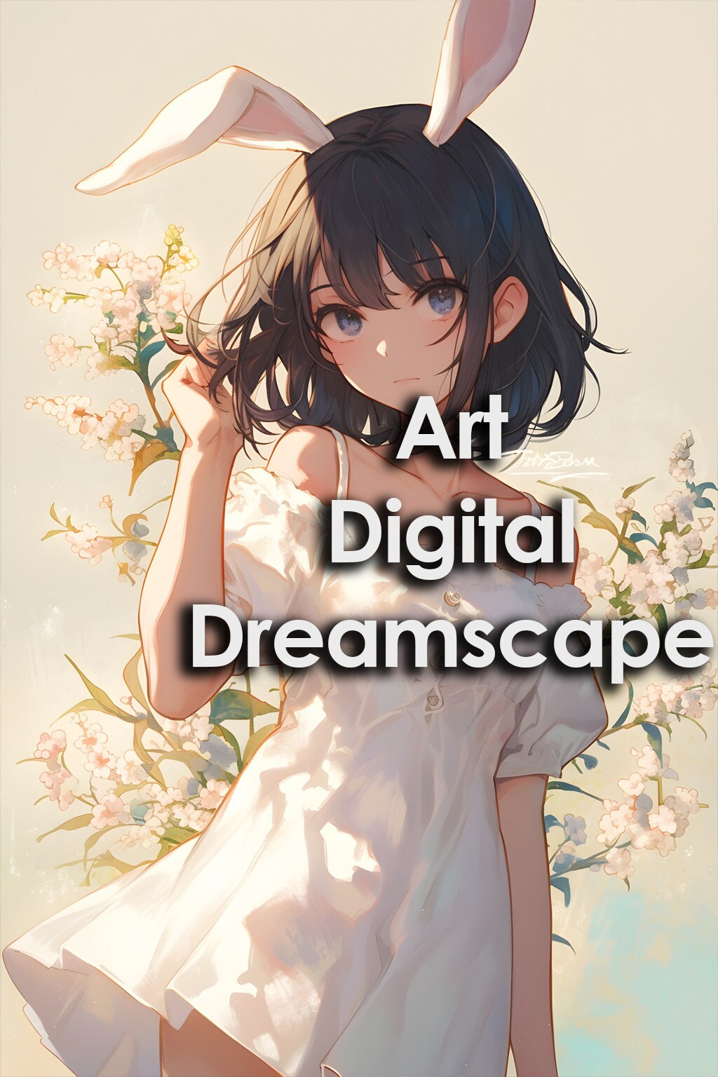 Cute Bunny Ears Easter Anime Girl, Digital Art Instant Download ...