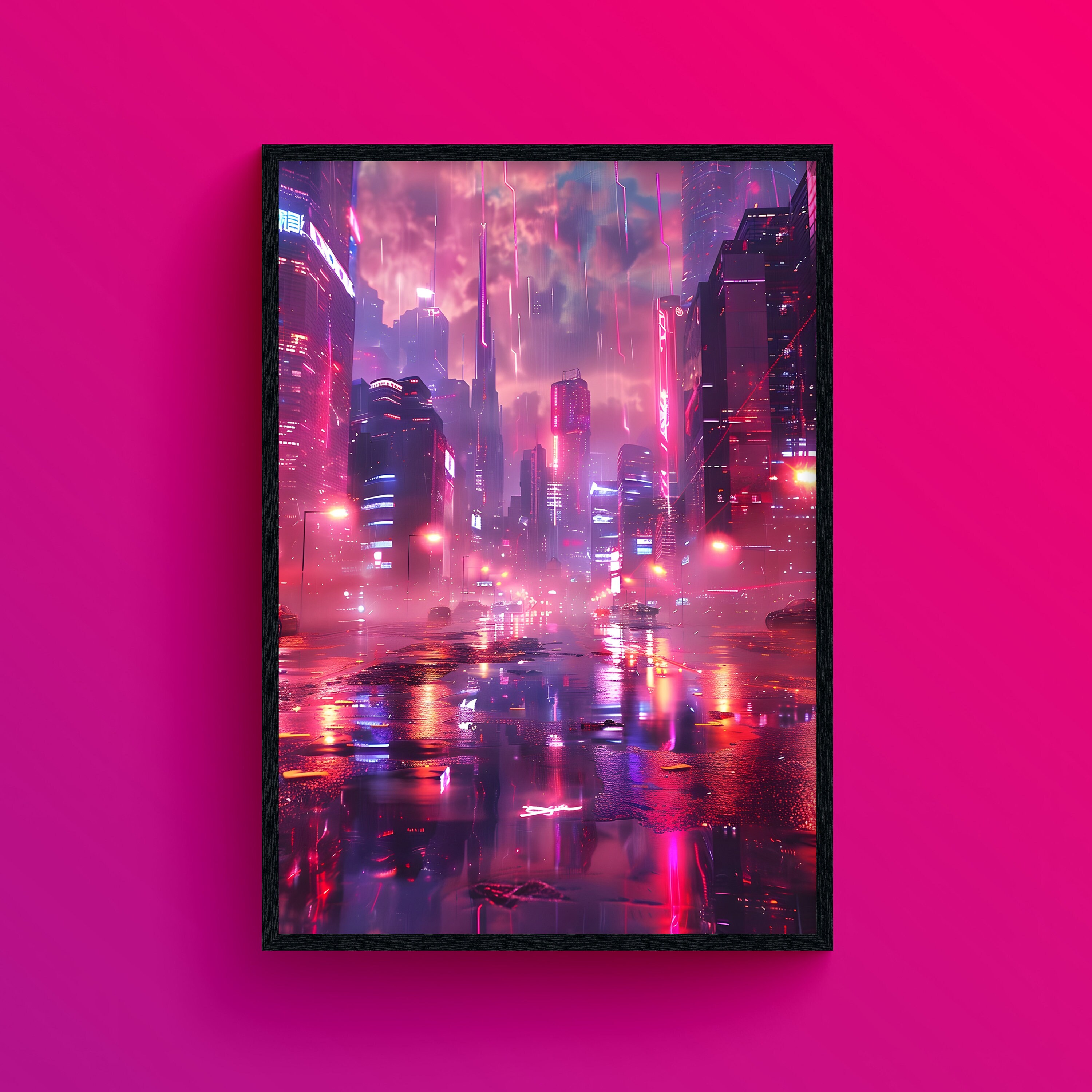 Cyberpunk City Red Glow Street, Art Digital Instant Download, Printable ...