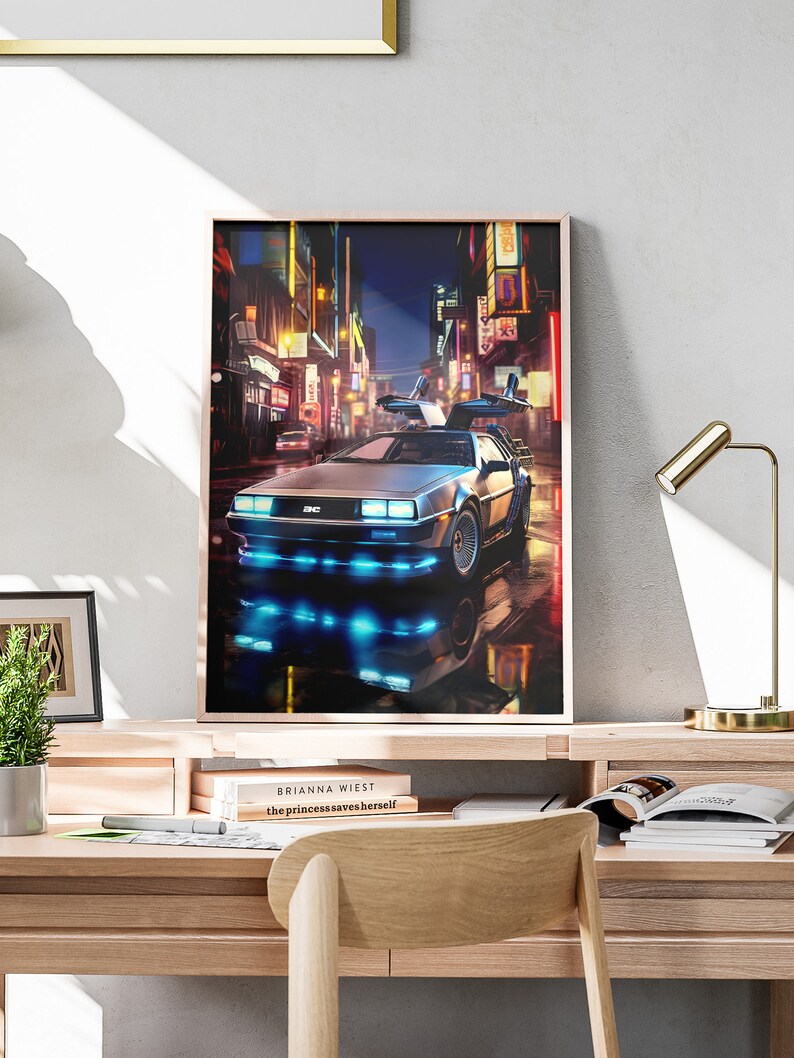 Delorean Downtown Neon Blue Glow Cyberpunk, Art Digital Instant ...