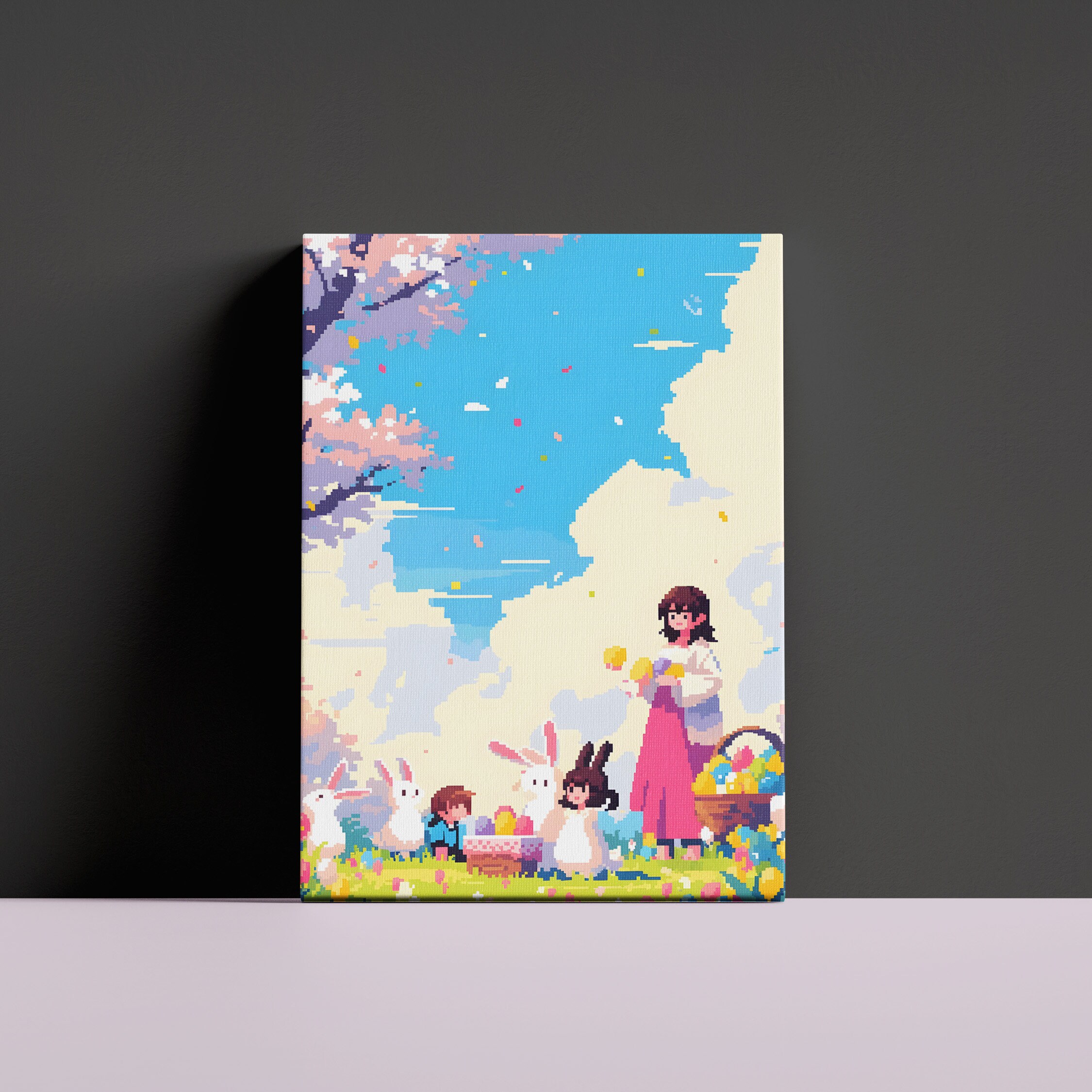 Pixelart Easter Eggs Family Bunnies, Digital Art Instant Download Printable Easter Decor ...