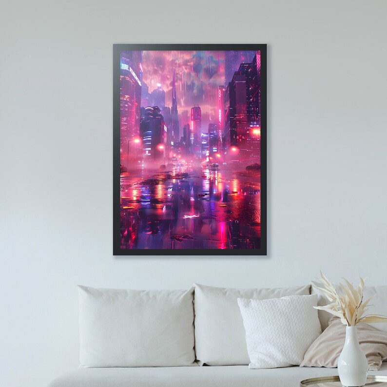 Cyberpunk City Red Glow Street, Art Digital Instant Download, Printable ...