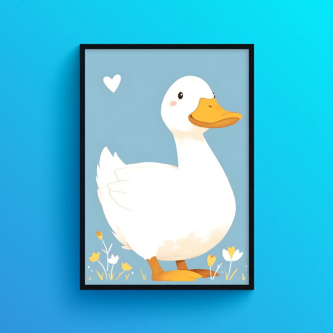 Minimalistic Cute Duck White, Digital Art Instant Download Printable ...