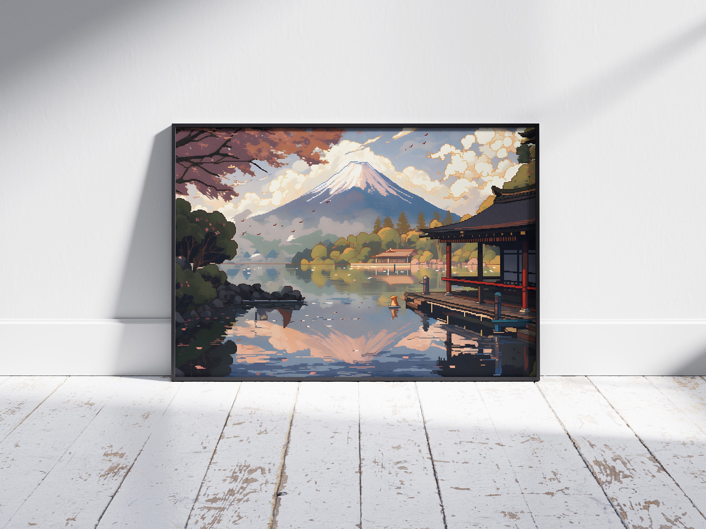 Traditional Japanese House Mount Fuji Pixel Art, Digital Car Art ...