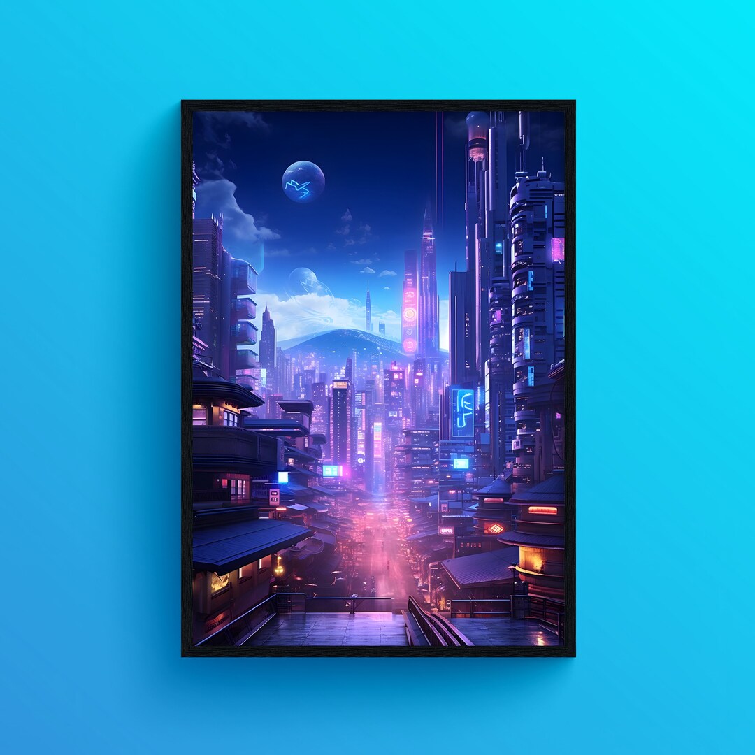 Cyberpunk Balcony Skyscrapers, Art Print Framed / Unframed / Canvas ...