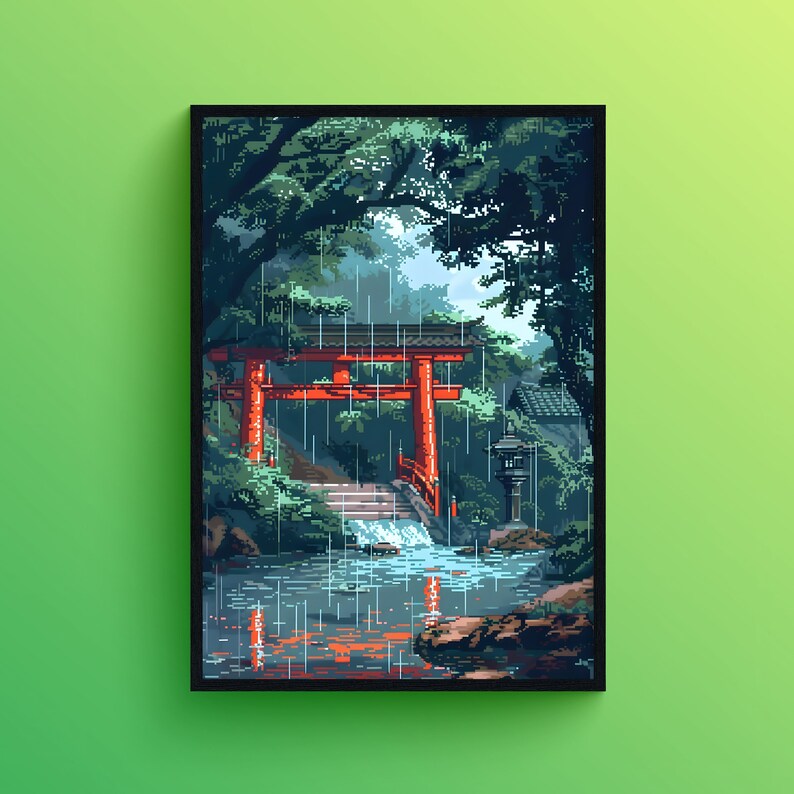 Pixel Art Japanese Torri Gate Lake, Art Digital Instant Download ...