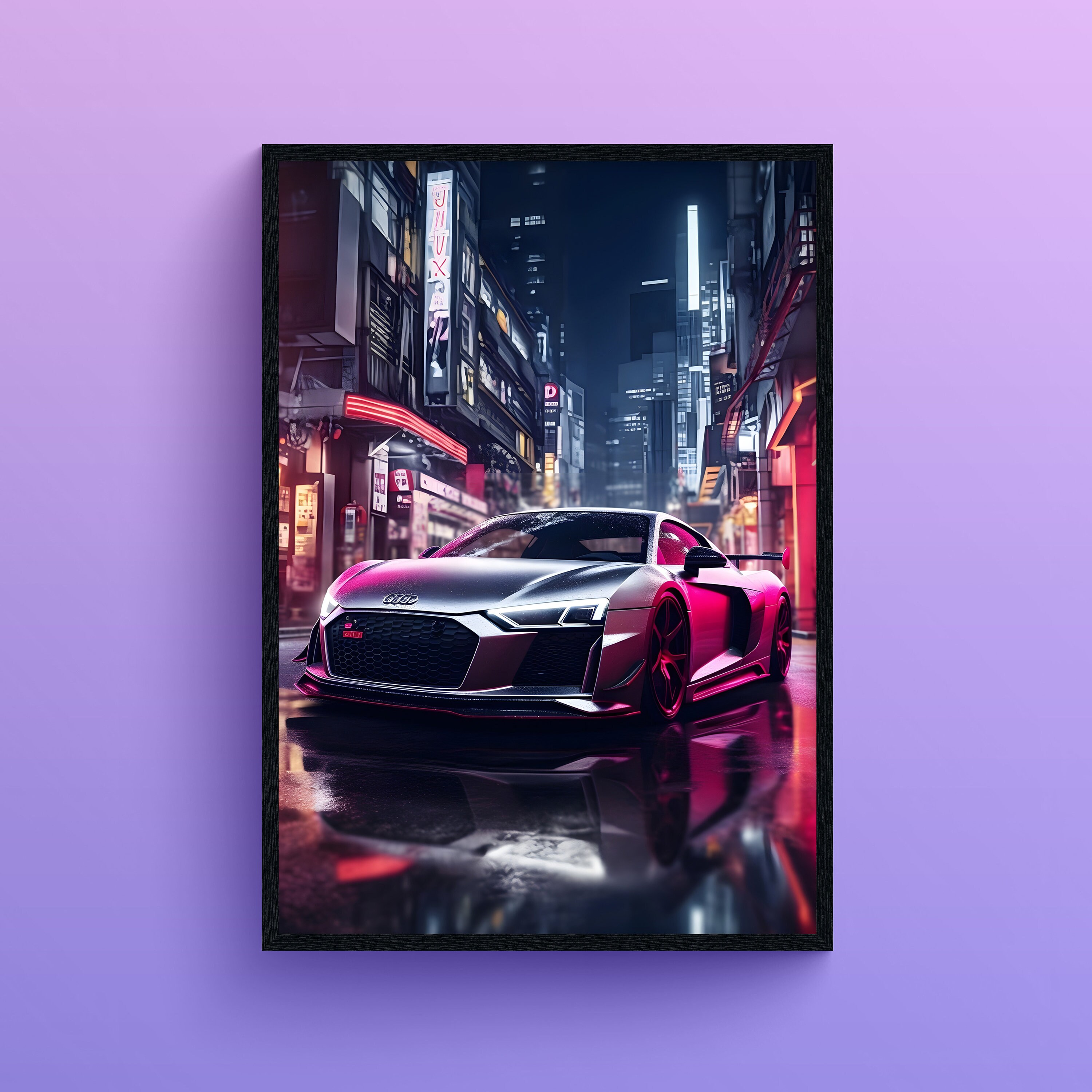 Audi R8 Neon City, Digital Car Art Instant Download, Printable Home ...