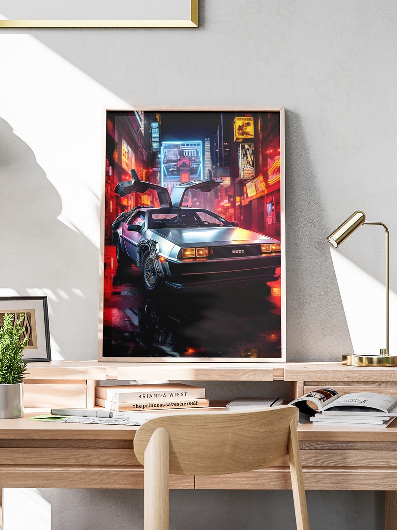 Delorean Downtown Neon Red Glow Cyberpunk Car Art Print - Etsy