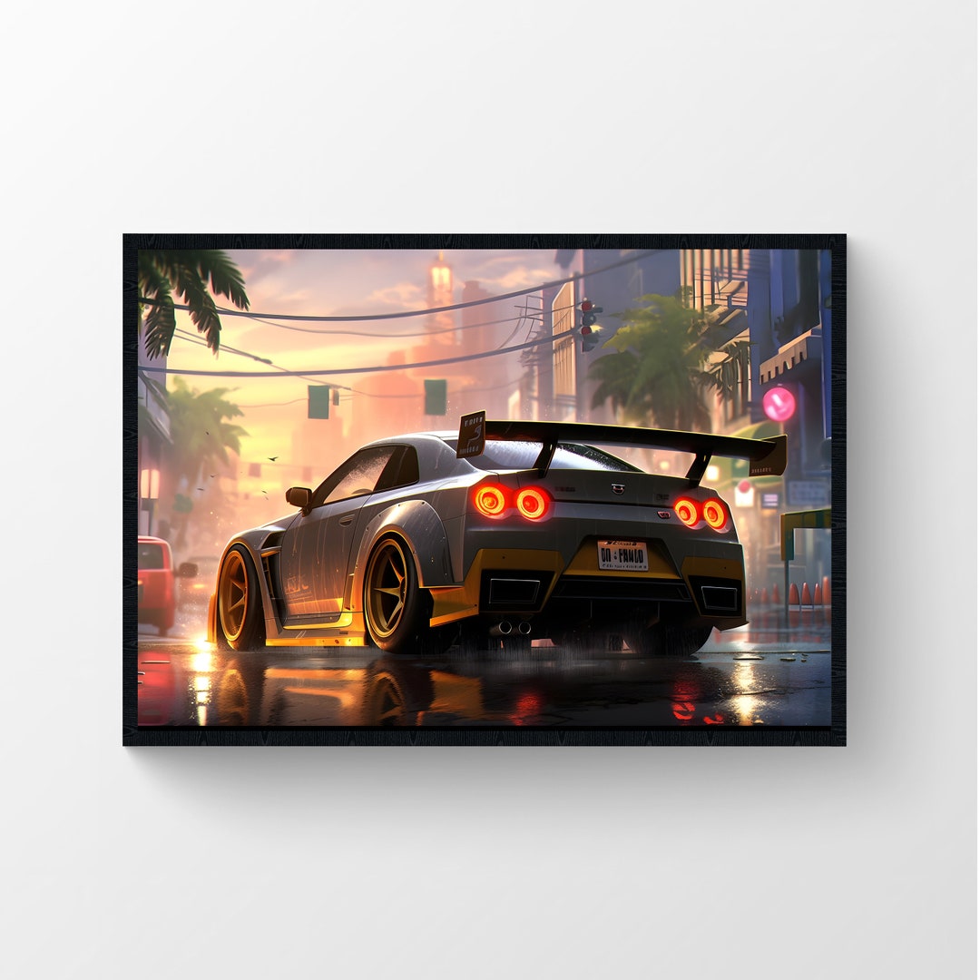 Nissan GTR R35 City, Car Art Print Framed / Unframed / Canvas, Home ...