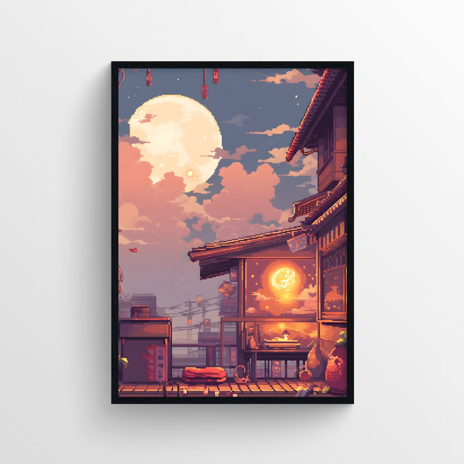 Pixel Art Moonlight Japan Town, Art Digital Instant Download, Printable ...