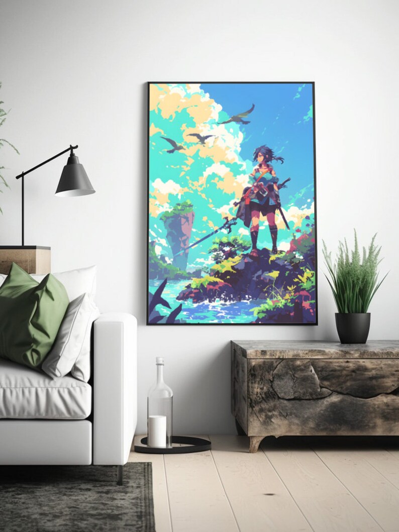 Pixel Art Adventurer Swordswoman, Art Digital Instant Download, Printable Home Decor, Ai Art ...