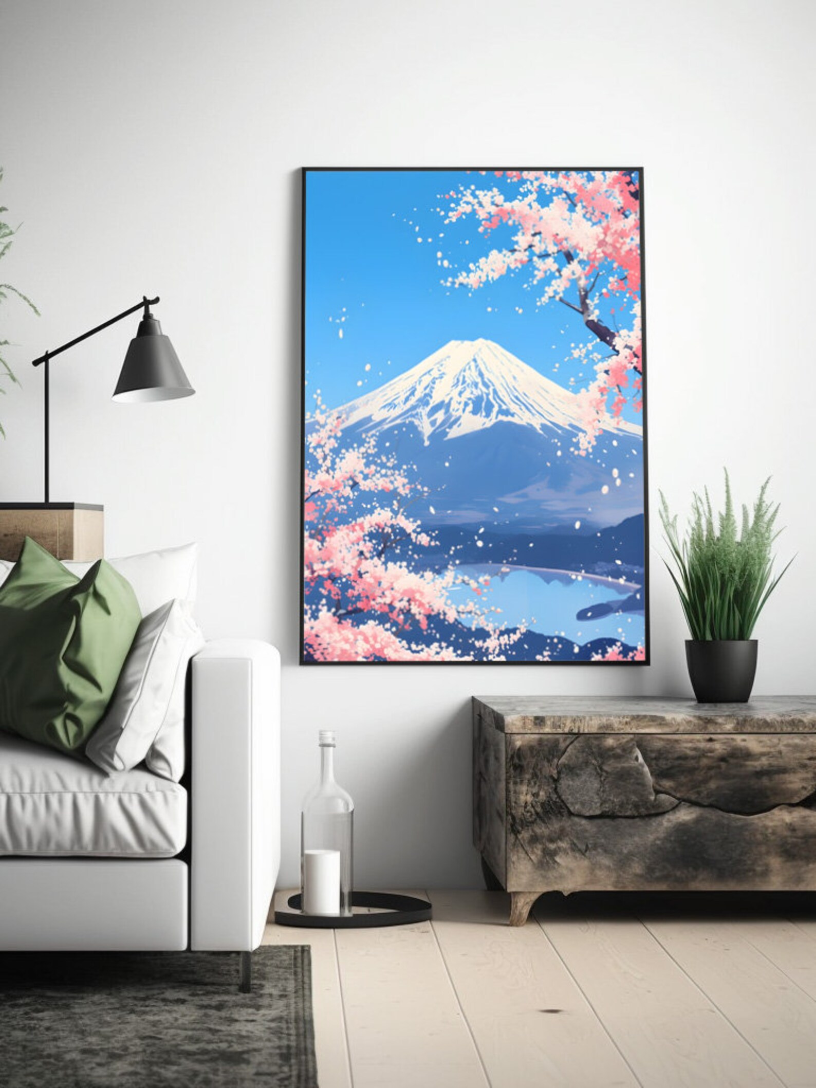 Mount Fuji Pink Sakura Pink Minimalistic Art, Instant Download ...
