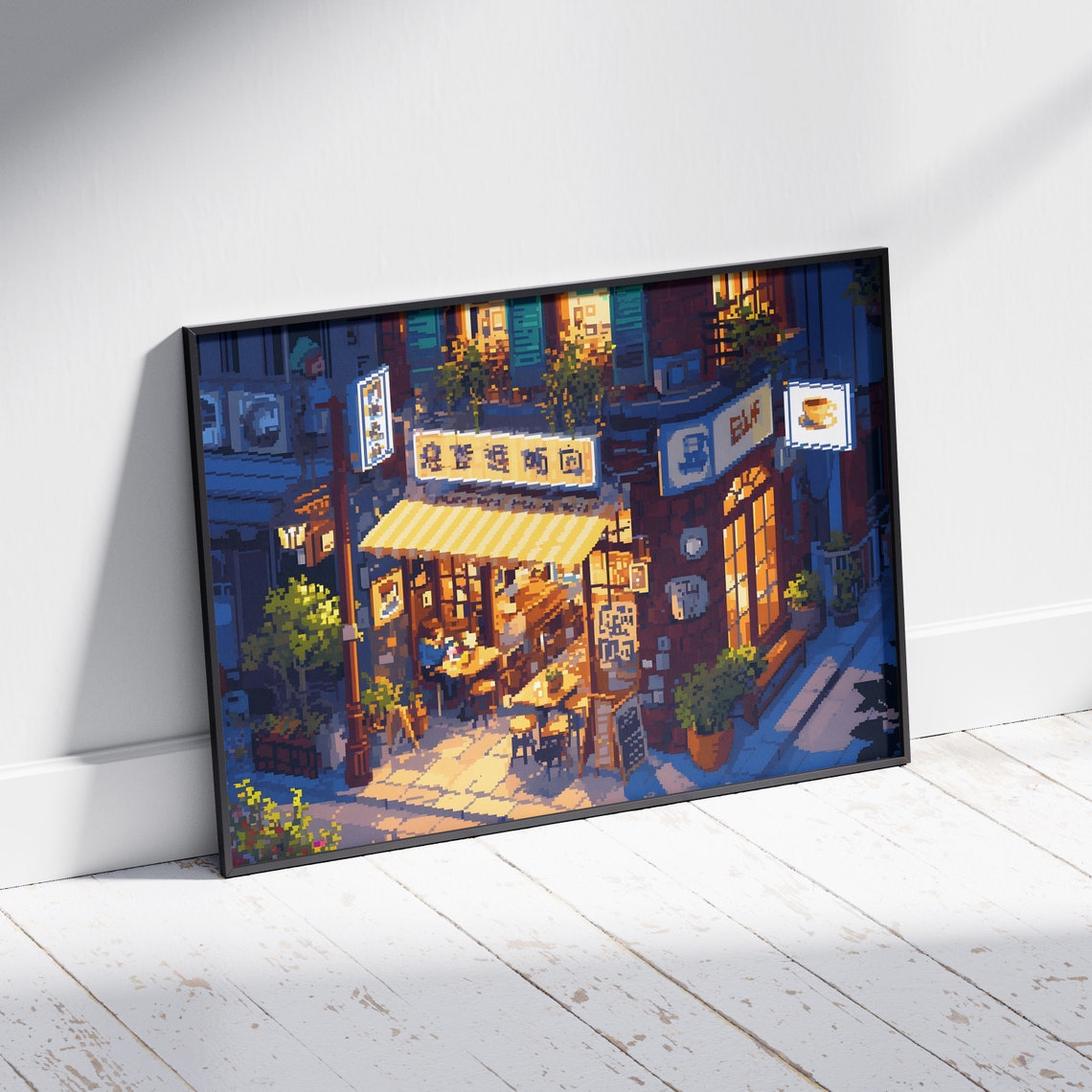 Cosy City Corner Shop Night Pixel Art, Digital Art Instant Download ...