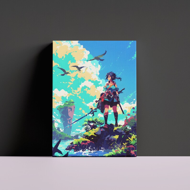 Pixel Art Adventurer Swordswoman, Art Digital Instant Download, Printable Home Decor, Ai Art ...