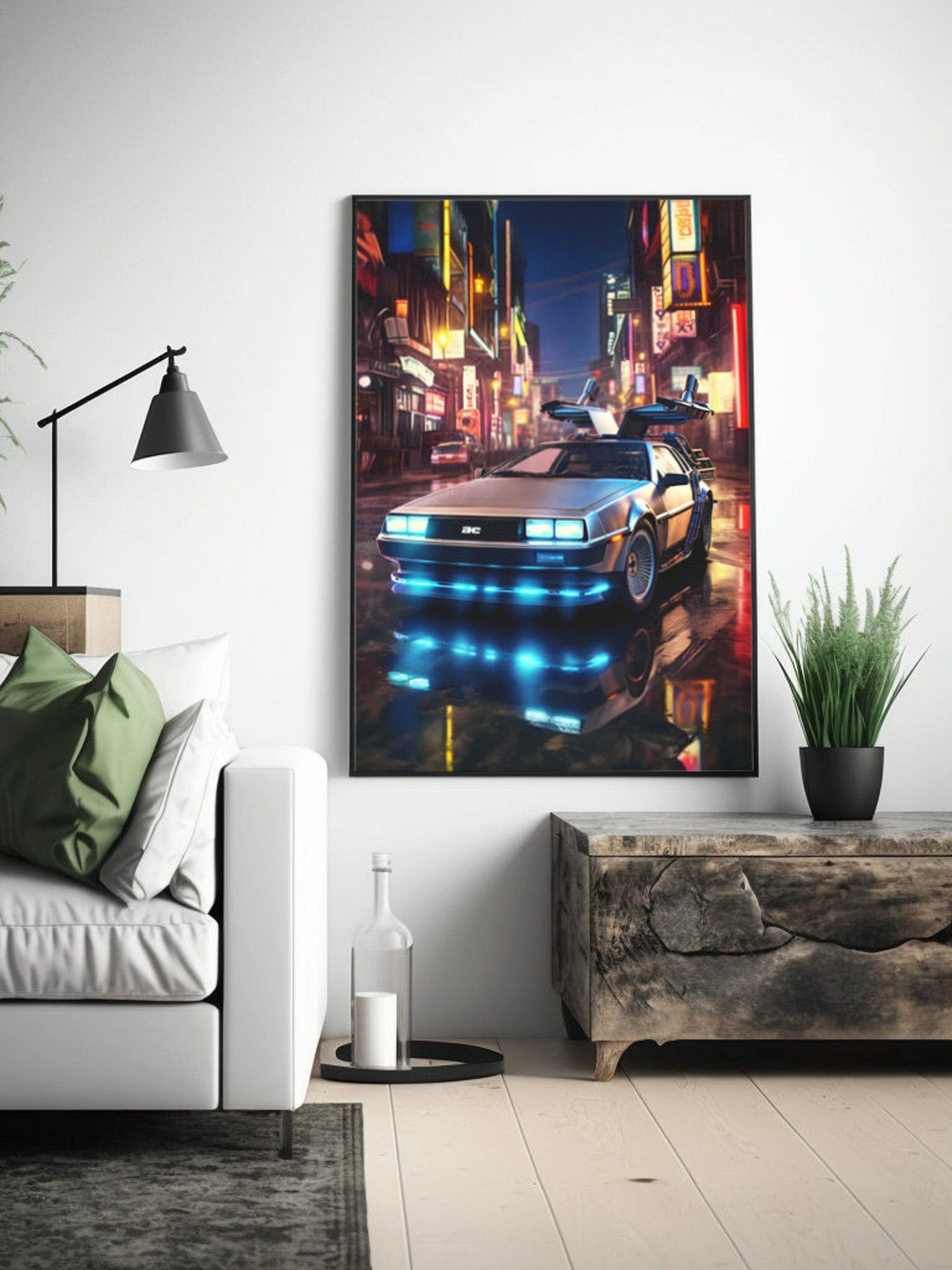Delorean Downtown Neon Blue Glow Cyberpunk, Art Digital Instant ...
