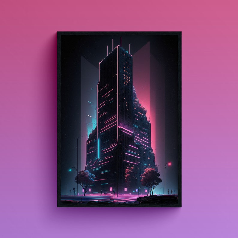 Pink Futuristic Modern Cyberpunk Skyscraper, Art Digital Instant ...