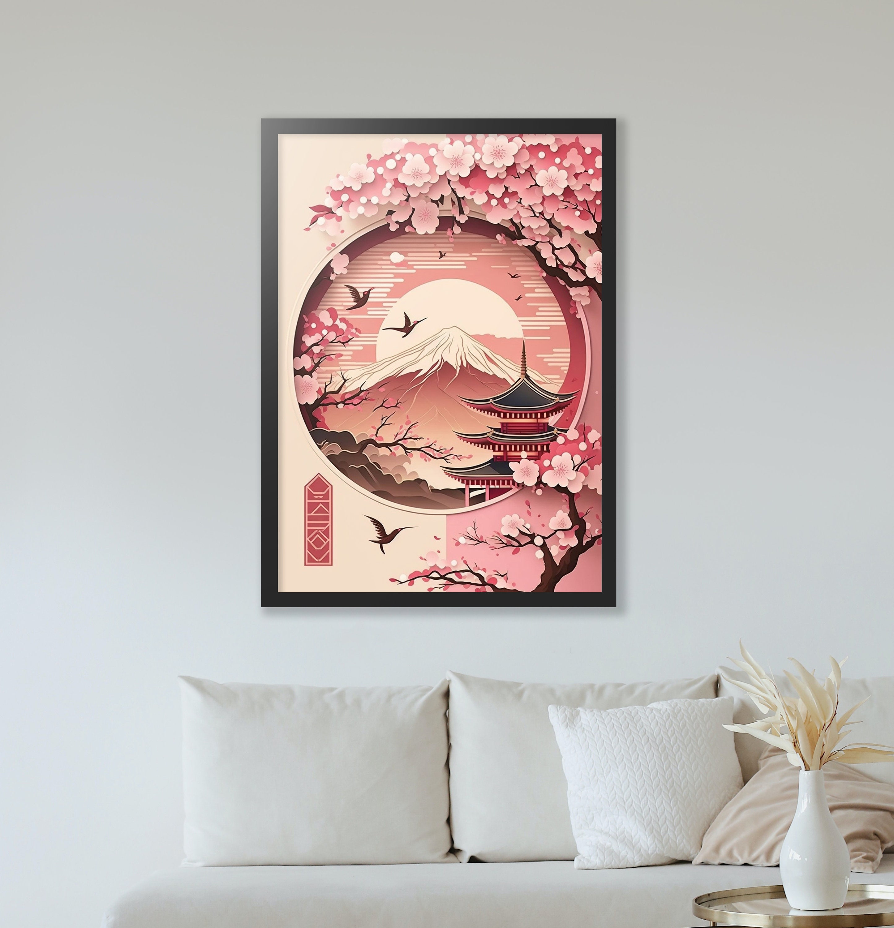 Digital Japan Pink Art Instant Download, Mountain Art Style, Printable ...