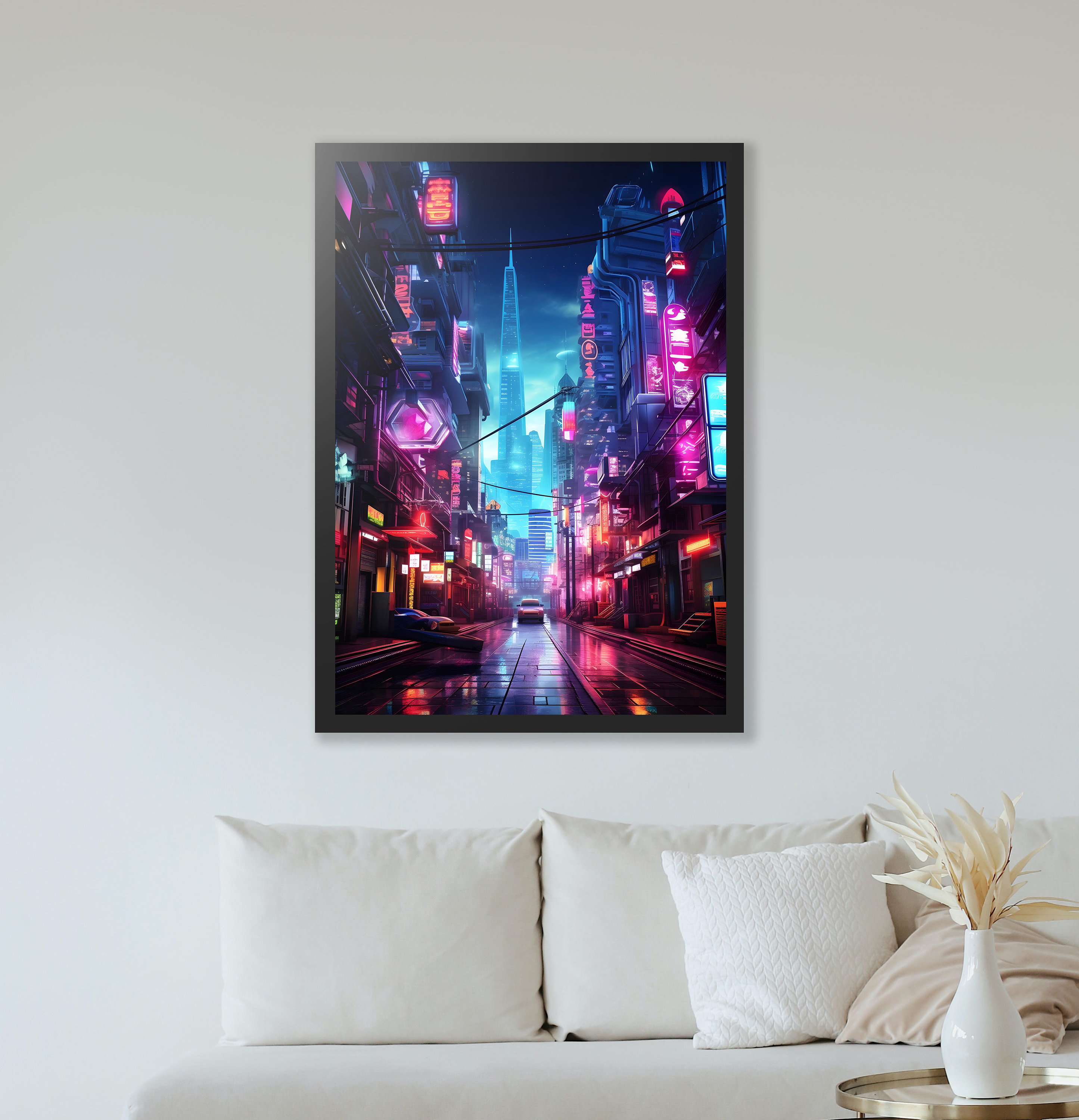Cyberpunk Road Skyscrapers, Art Print Framed / Unframed / Canvas, Home ...