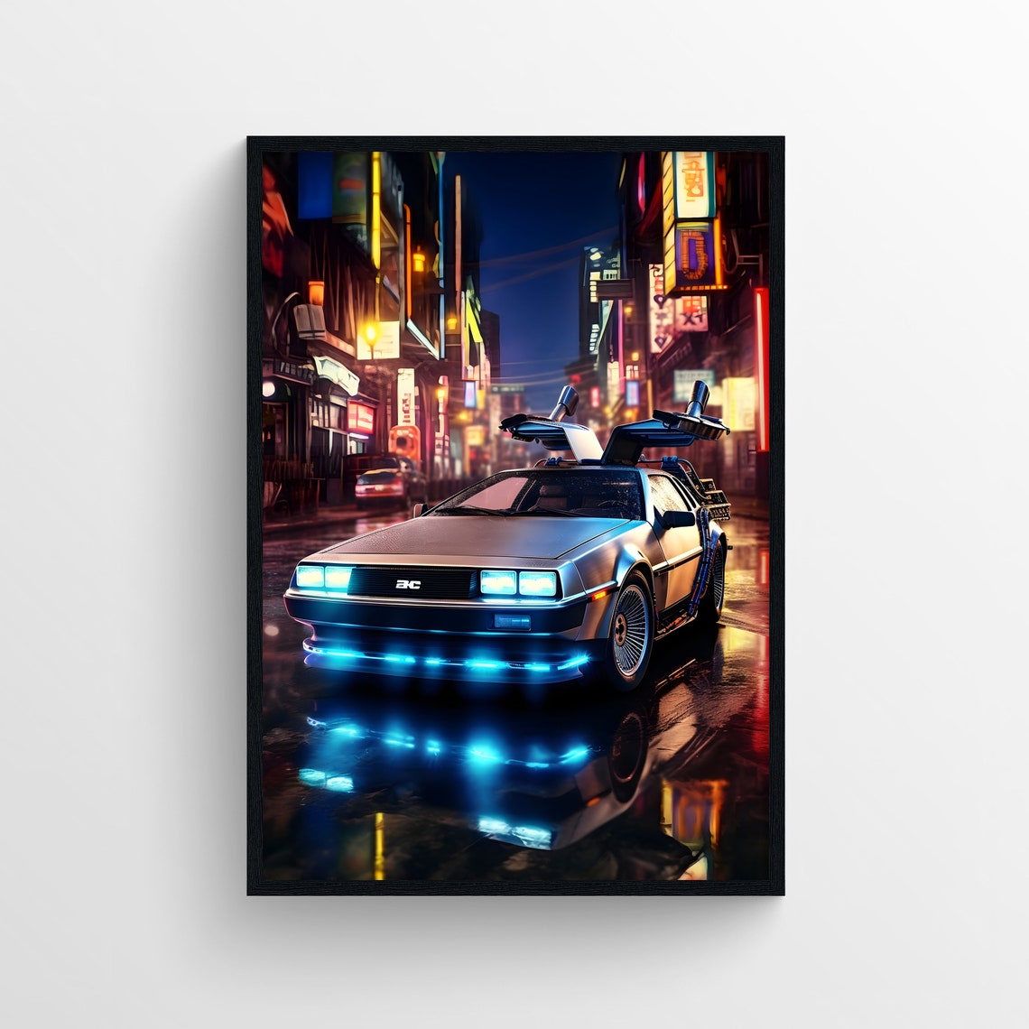 Delorean Downtown Neon Blue Glow Cyberpunk, Art Digital Instant ...