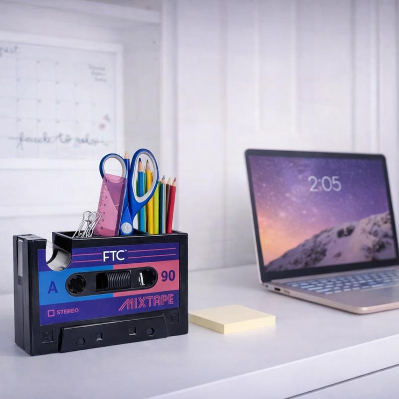 Retro Cassette Tape Dispenser Desk Organizer, 80s Office Decor, Vintage ...