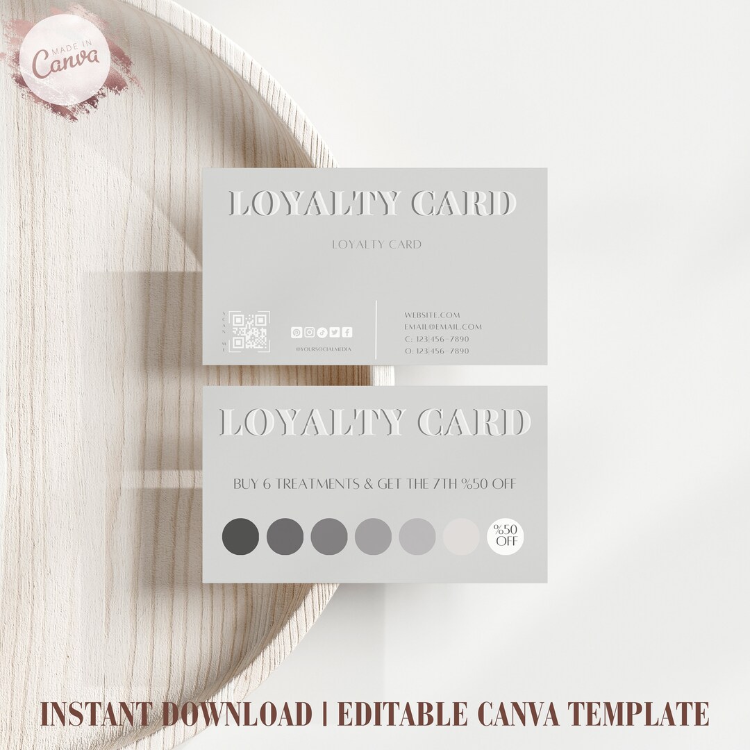 Editable Printable Loyalty Card Template, Double Sided DIY Loyalty Card ...