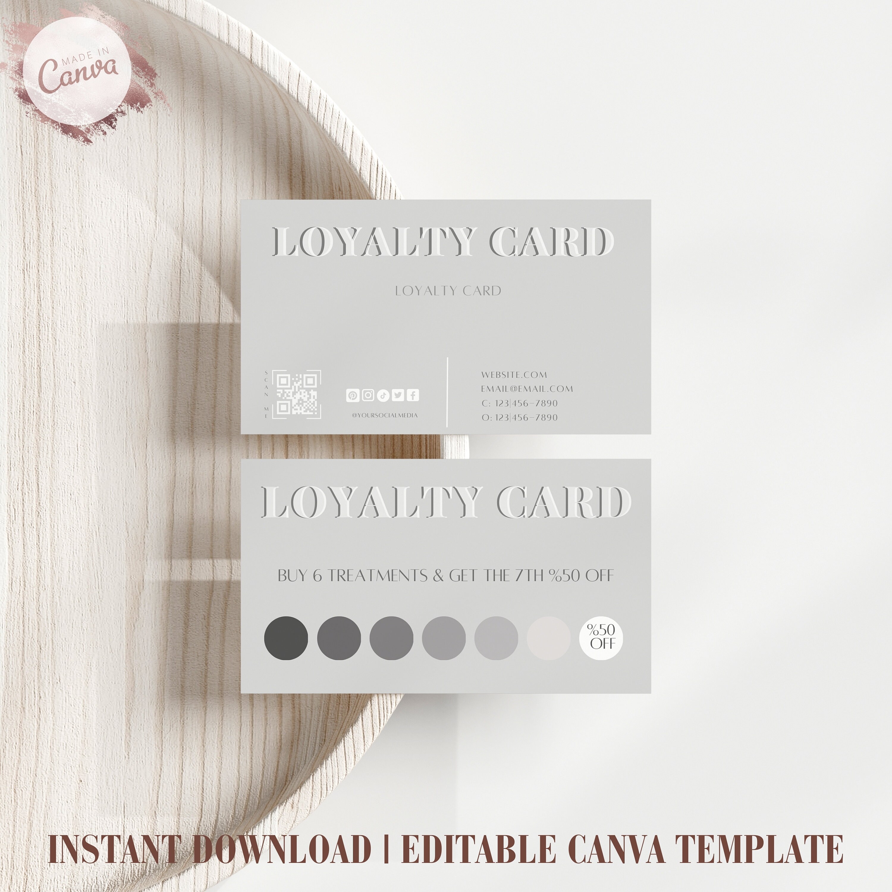 Editable Printable Loyalty Card Template, Double Sided DIY Loyalty Card ...