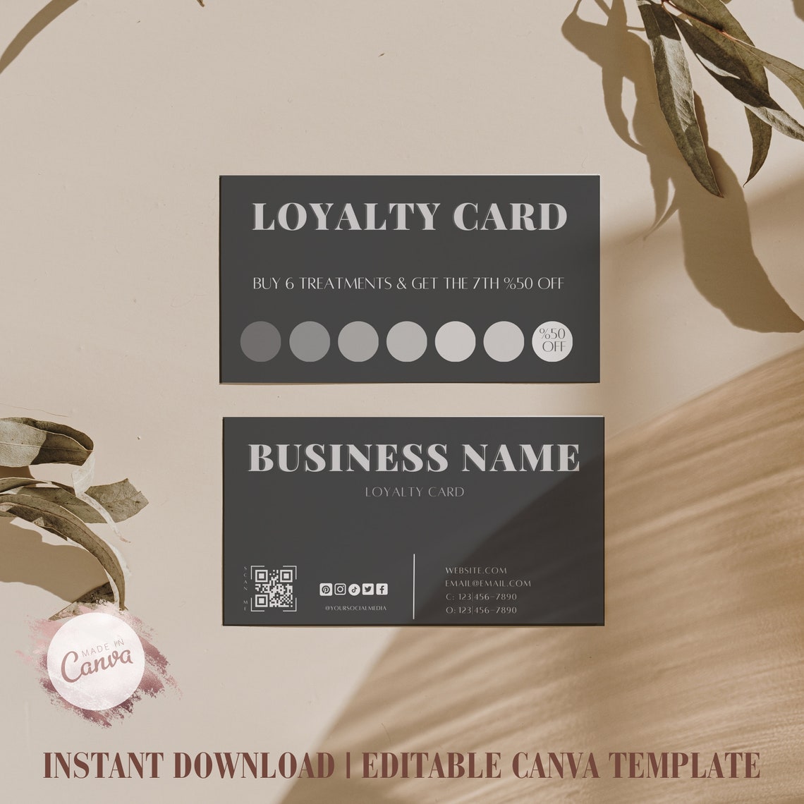 Editable Printable Loyalty Card Template, Double Sided DIY Loyalty Card ...
