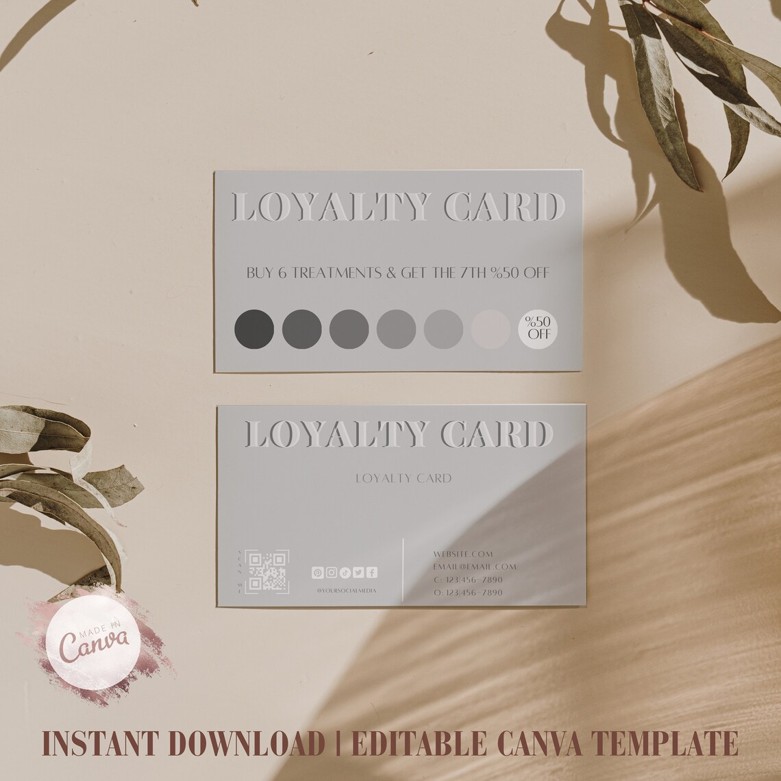 Editable Printable Loyalty Card Template, Double Sided DIY Loyalty Card ...