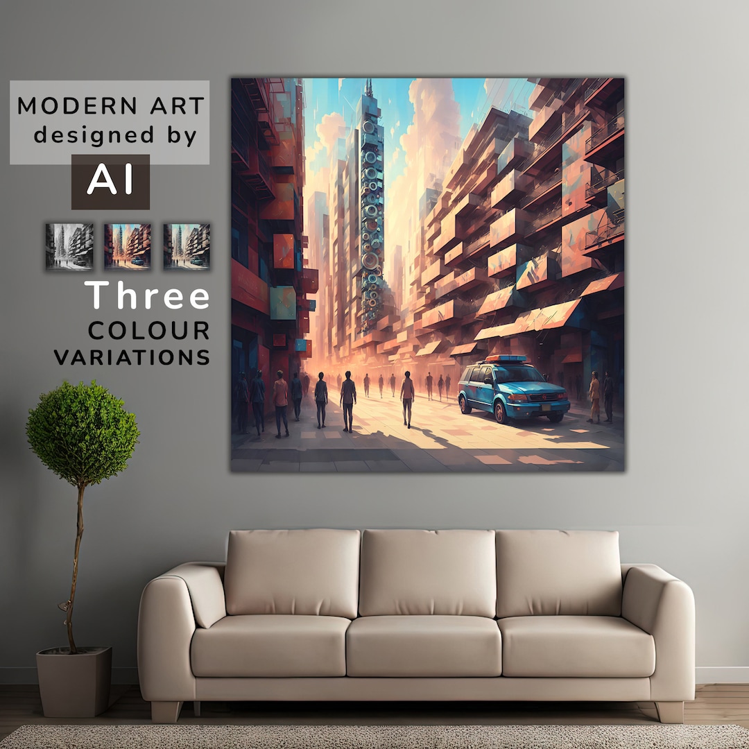A Digital Painting of a Futuristic City 5, Cyberpunk, Geometric ...