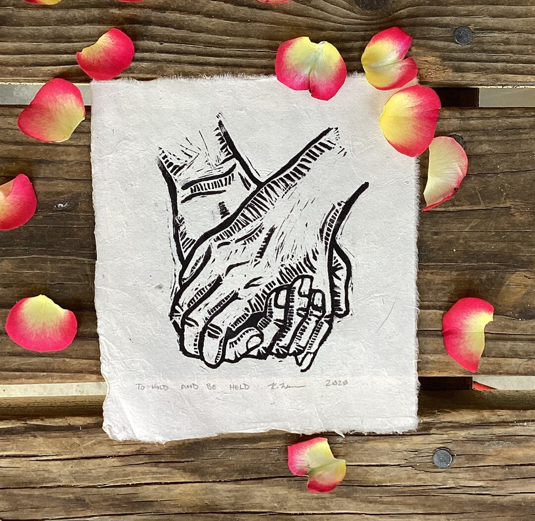 Handholding Linoprint | Romantic Art | Valentines Gift | Bedroom Decor ...