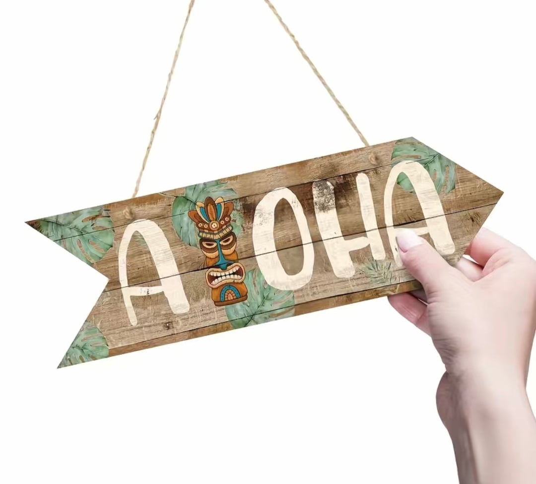 Tiki Bar Aloha Arrow Wooden Sign - Handcrafted Hawaiian Wall Decor - Etsy