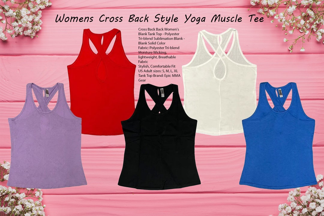 Women's Cross Back Tank Top Blank Solid Color, Polyester Tri-blend ...