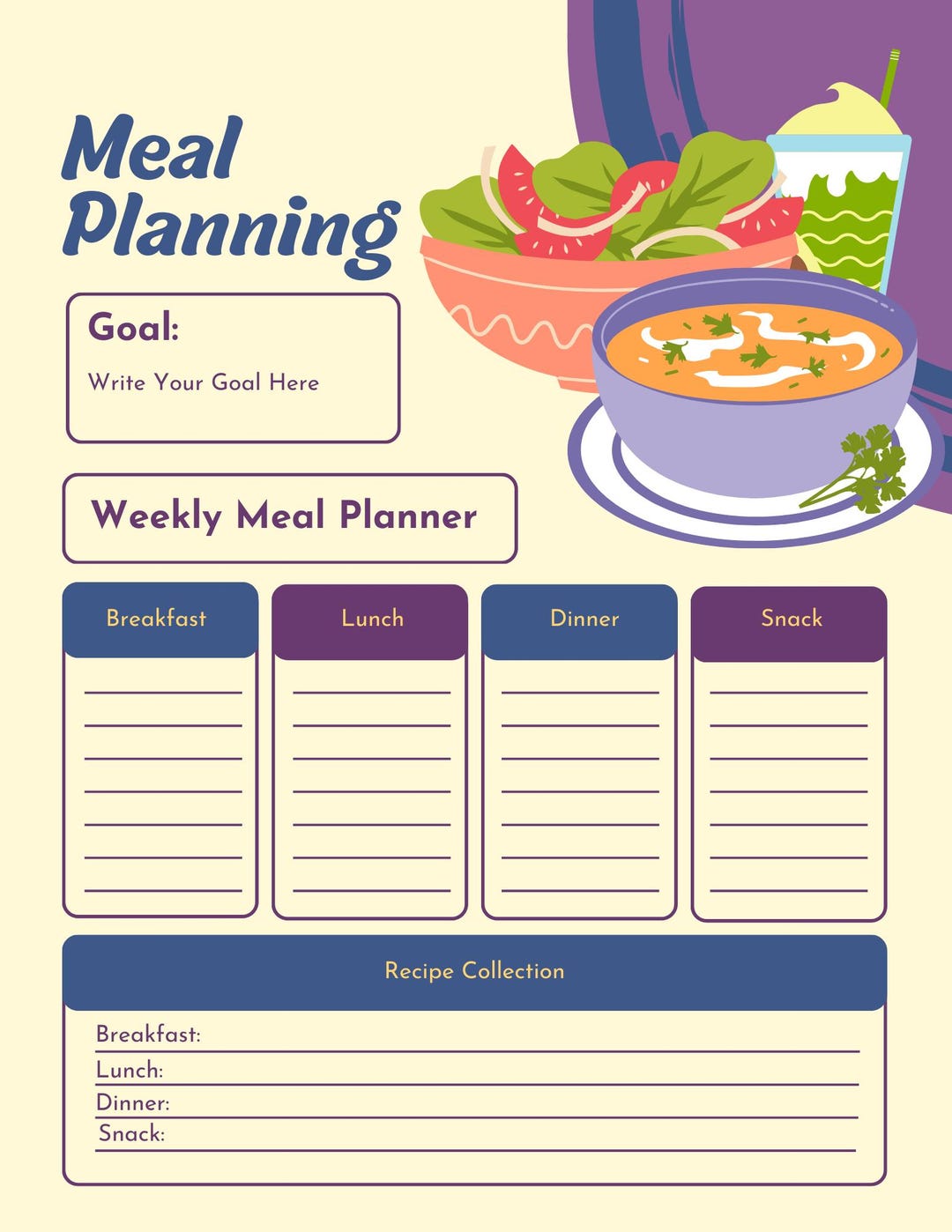 Weekly Meal Planner, Printable Template, 7 Day Menu Plan, Health and ...