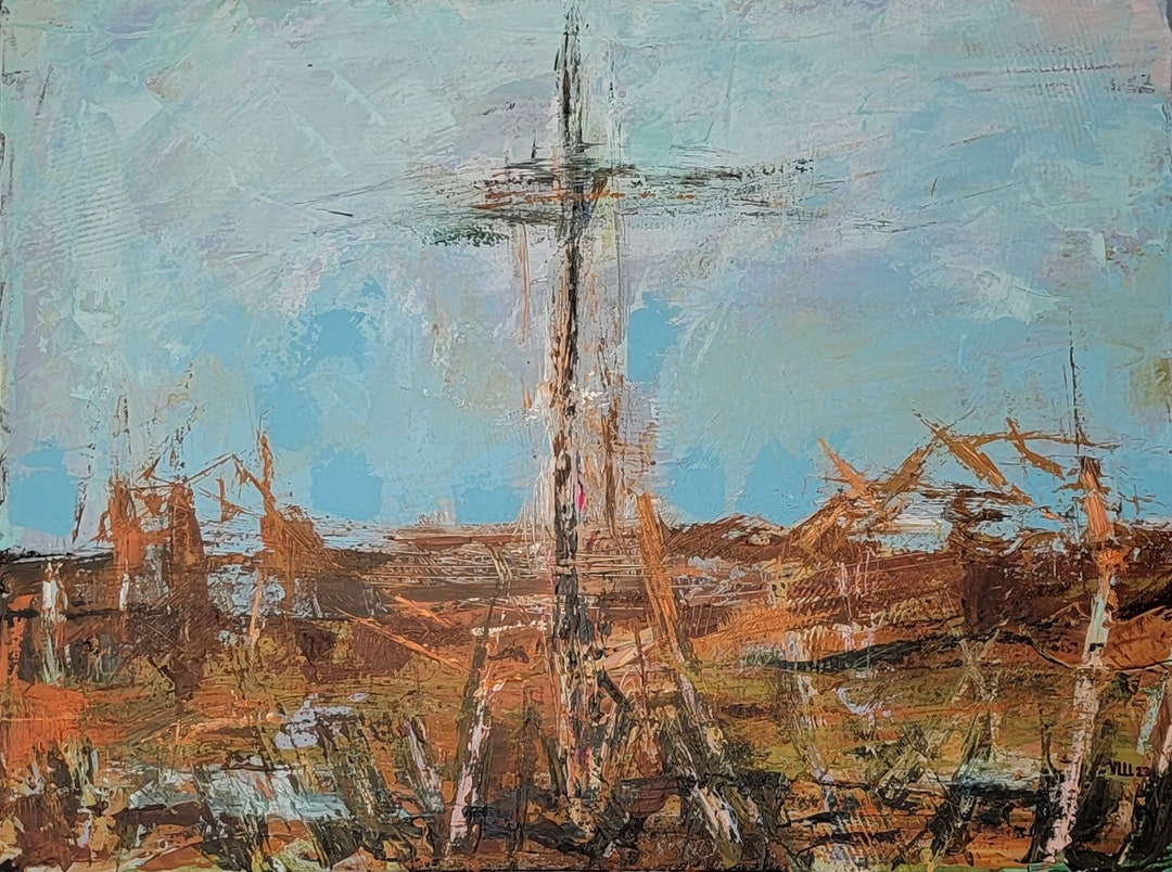 THE CROSS Original Acrylic Painting on 24"x20" Canvas Landscape Modern ...