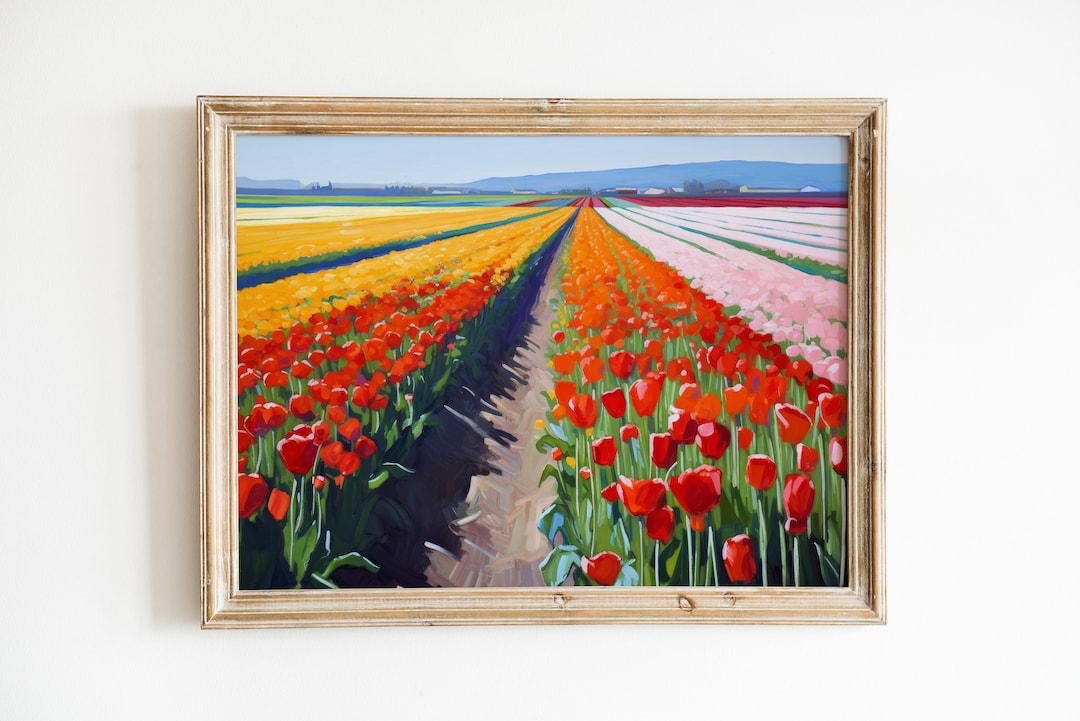 Tulip Field Painting | Aesthetic Flower Print | Modern Farmhouse ...
